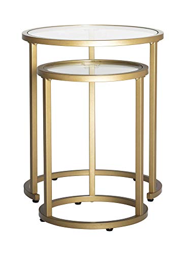Studio Designs Home Camber Modern 20" and 14.5" Round Set of Nesting Tables in Gold/Clear Glass