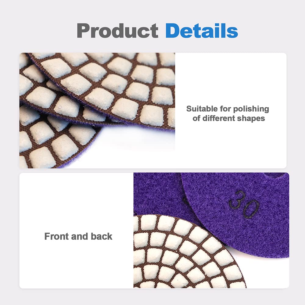Dry Diamond Polishing Pads - 8pcs 4 inch #30 Sanding Pads Kit for Granite Marble Ceramic Used on Angle Grinder or Polisher