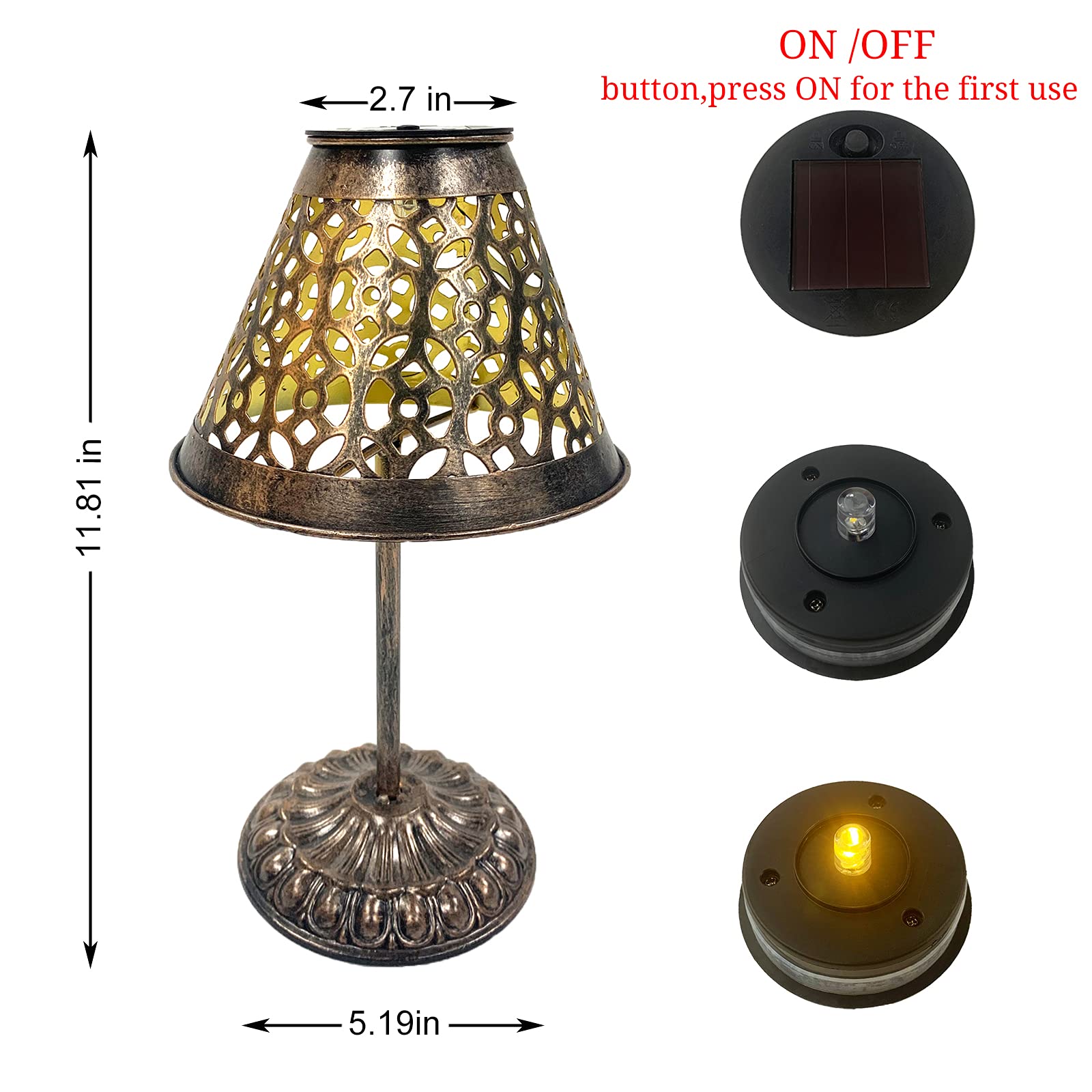FLJZCZM Solar Lanterns Lights Outdoor Lantern Hanging Garden Metal Bronze Retro Light Battery Table Lamp Decorative Yard Camping Waterproof (Antique Bronze)