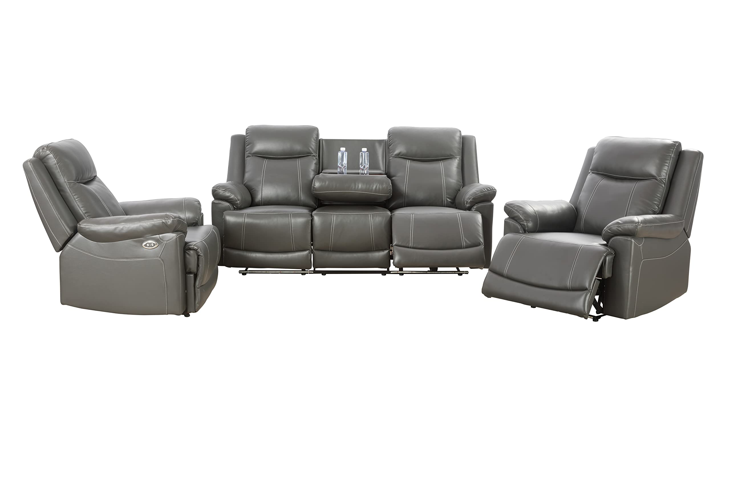 AYCP 1PC Electric Power Recliner Sofa Living Room Furniture, Air Leather Upholstery, USB 2.0 Charging Ports, LED Light Strips, Fold-Down Table & Cupholders (Dark Grey, Sofa), (NGS4791)