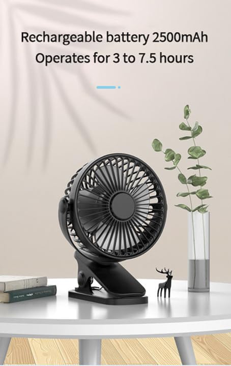 ANYPOWK Mini Clip on Fan, 4 Inches - 2500mAh Rechargeable Battery Operated Stroller Fan, Personal Fan for Bed, Baby Stroller, Outdoors, Car Seat, Gym - Black
