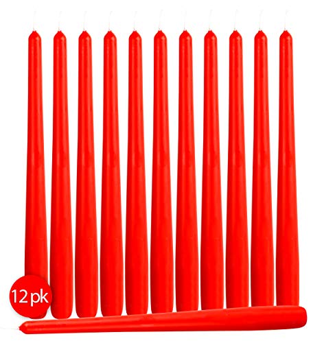 Hyoola 12 Pack Tall Red Taper Candles - 10 Inch Red Dripless, Unscented Dinner Candle - Paraffin Wax with Cotton Wicks - 8 Hour Burn Time.