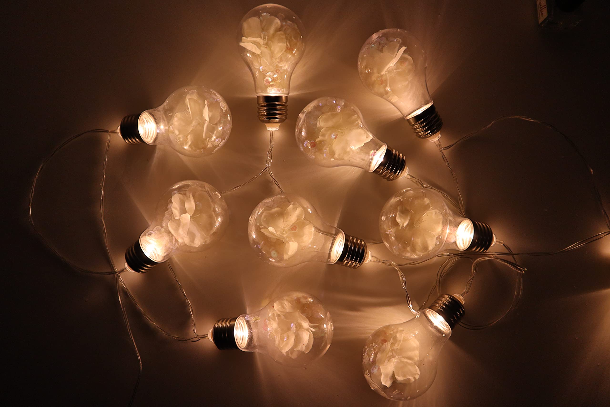 Thegreen Globe String Light led with Sparkles and Flowers Plug in Wall, 9 Light Bulb with Extension + Female Plug a Decorative Lights for Bedroom, Patio, Garden and Waterproof