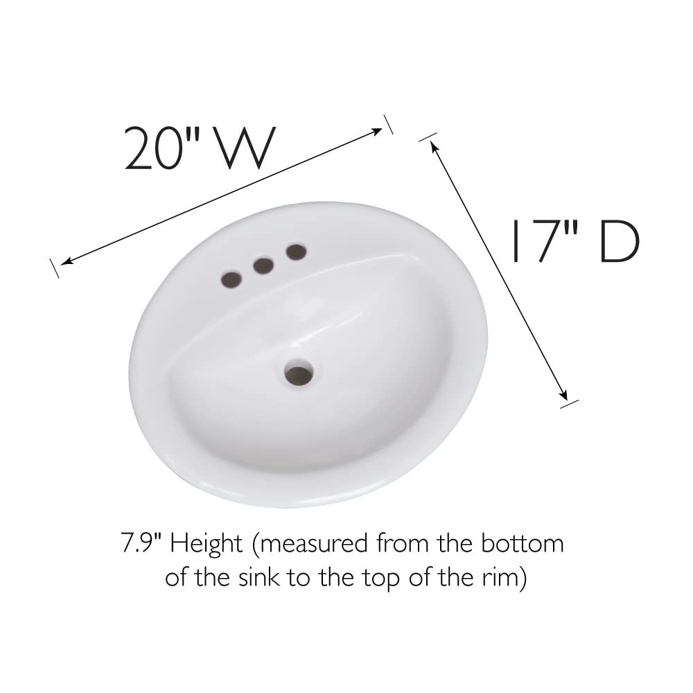 Design House 583203-WHT Traditional Simple Oval Drop-In Sink 20x17 Single Basin in White