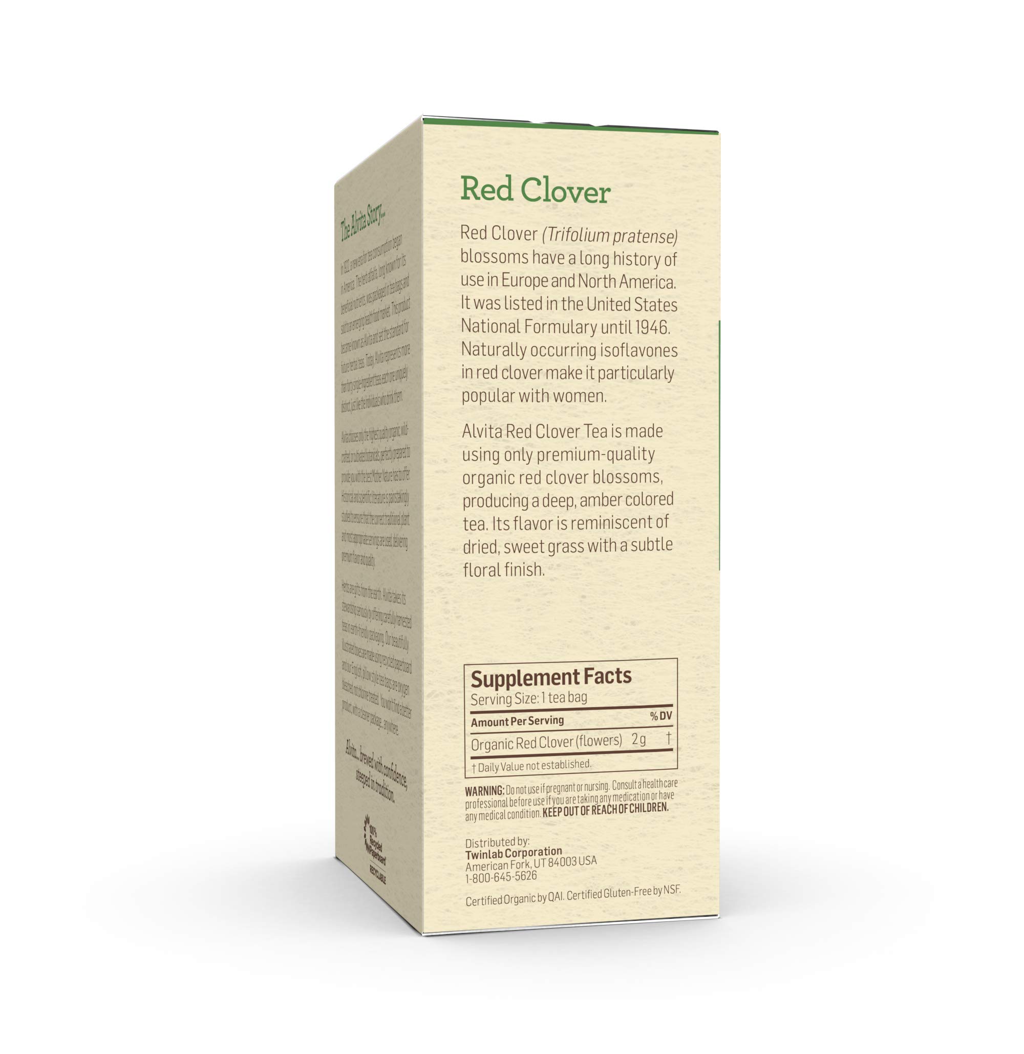 Alvita Organic Red Clover Herbal Tea - Made with Premium Quality Organic Red Clover Blossoms, with Dried Sweet Grass Flavor, 24 Tea Bags