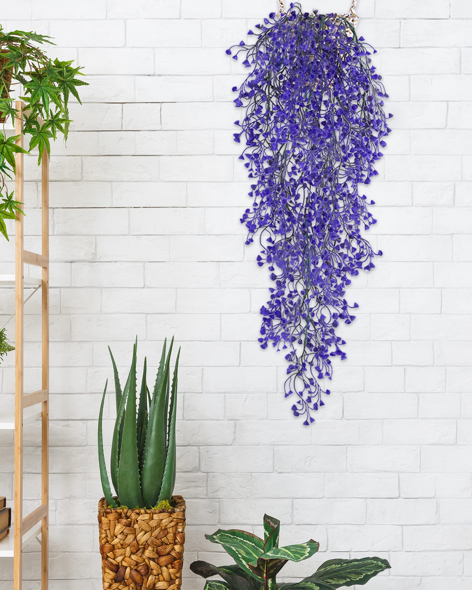 Omldggr 2 Pieces Artificial Hanging Vine Purple Fake Ivy Flower Hanging Willow Vine for Home Garden Office Wedding Decor (82cm)