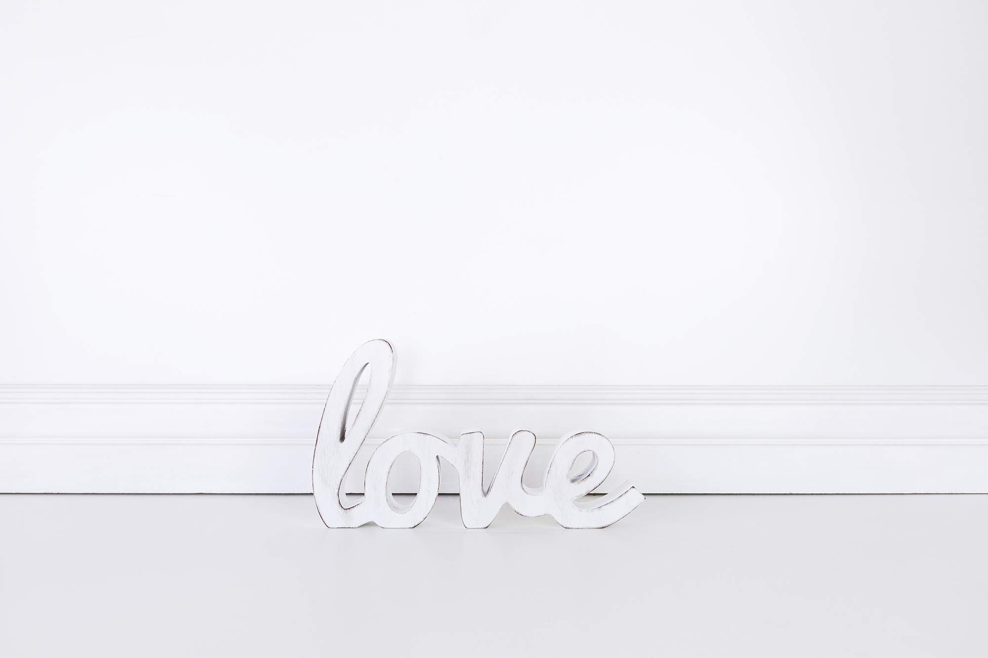 Adams and Co Love Whitewashed 12 x 7 Inch Wood Cut Out Decorative Tabletop Sign