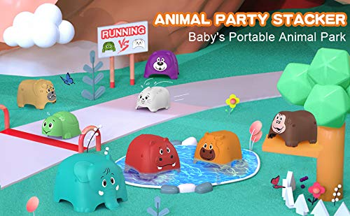 alobeby Baby Stacking Cups Toddler Toys: Nesting Cup for Kids Age 1-3 Animal Party Stackable Toys 8 Pack BPA Free (Multi-Colored)