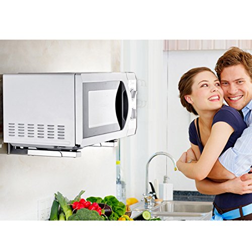 MOTONG Stainless Steel Microwave Oven Wall Mount Stand Holder Shelf with Removable Hook