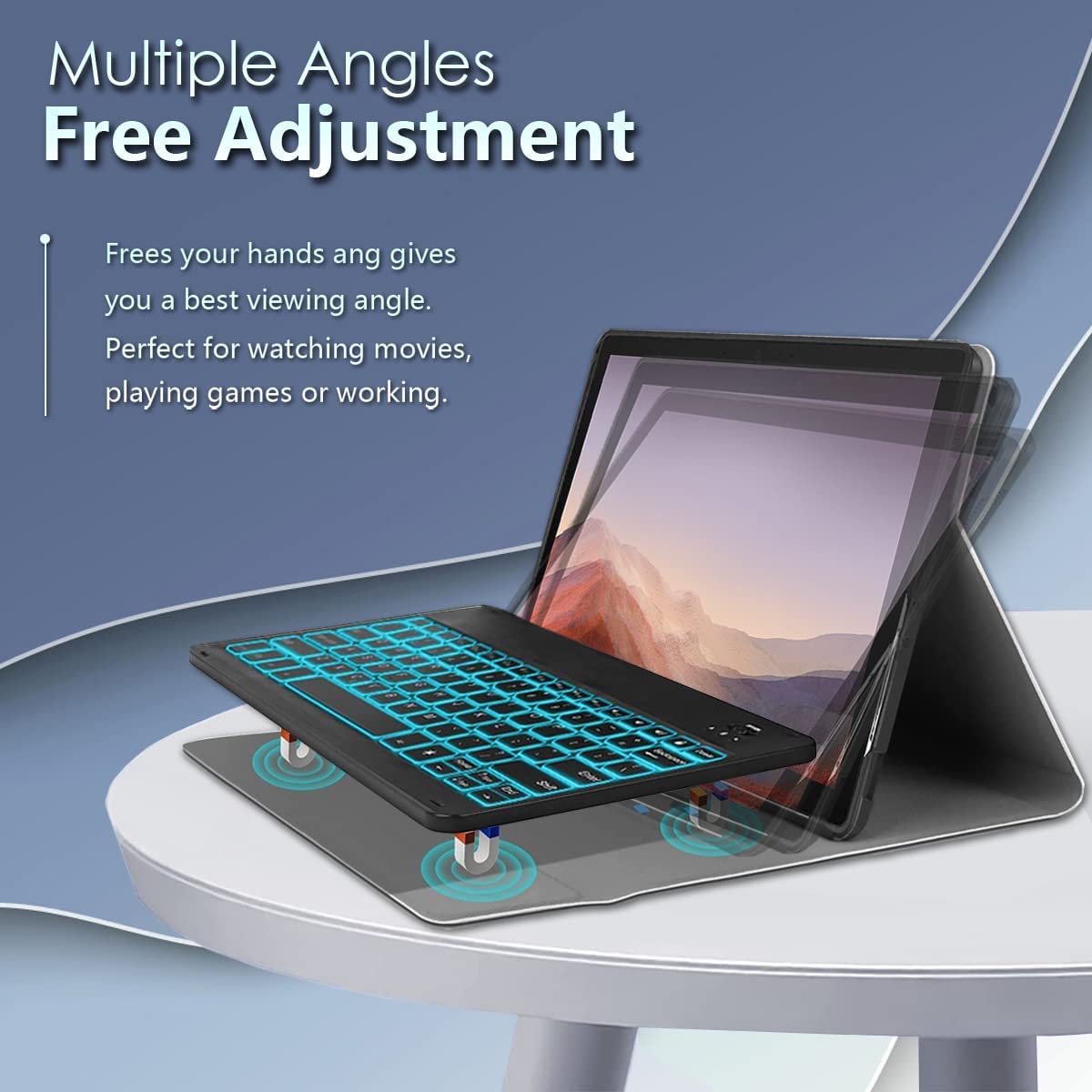 Backlit Keyboard Case for Microsoft Surface Pro 7 Plus, Pro 7, Pro 6, Pro 5th, Pro 4 12.3 Inch Tablet, Wineecy 7 Colors Backlight Magnetic Detachable Wireless Keyboard with Premium PU Cover Case