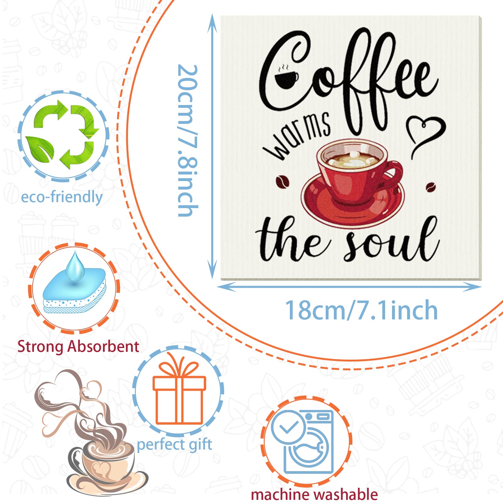 6 Pieces Mixed Swedish Kitchen Coffee Dishcloths Reusable Absorbent Cleaning Cloth Quick Drying Washable Cleaning Wipes No Odor Dish Cloths for Kitchen Bathroom Office Wedding Housewarming