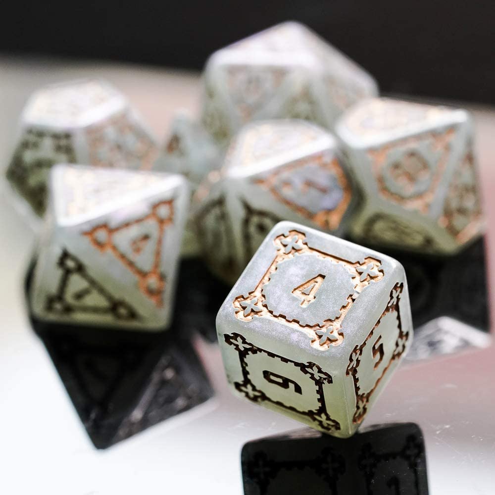 cusdie 7 Pcs 25mm Giant DND Dice with Dragon Eye Dice Bag, Polyhedral Dice Set, D&D Dice for Dungeons and Dragons Pathfinder RPG MTG (Gray Green)