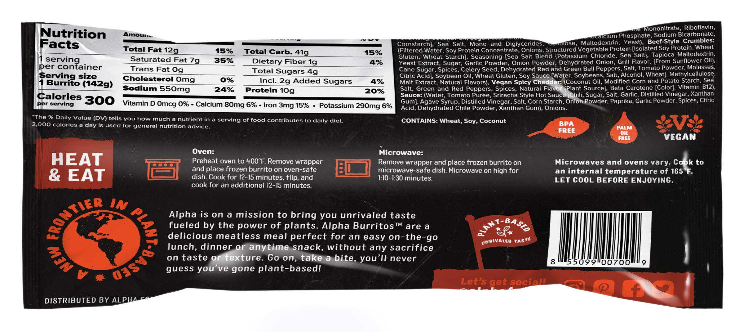 Alpha Foods Vegan Mexicali Burrito | 100% Plant-Based Protein | Dairy Free | Frozen Burrito | Meatless | 5oz (Single)