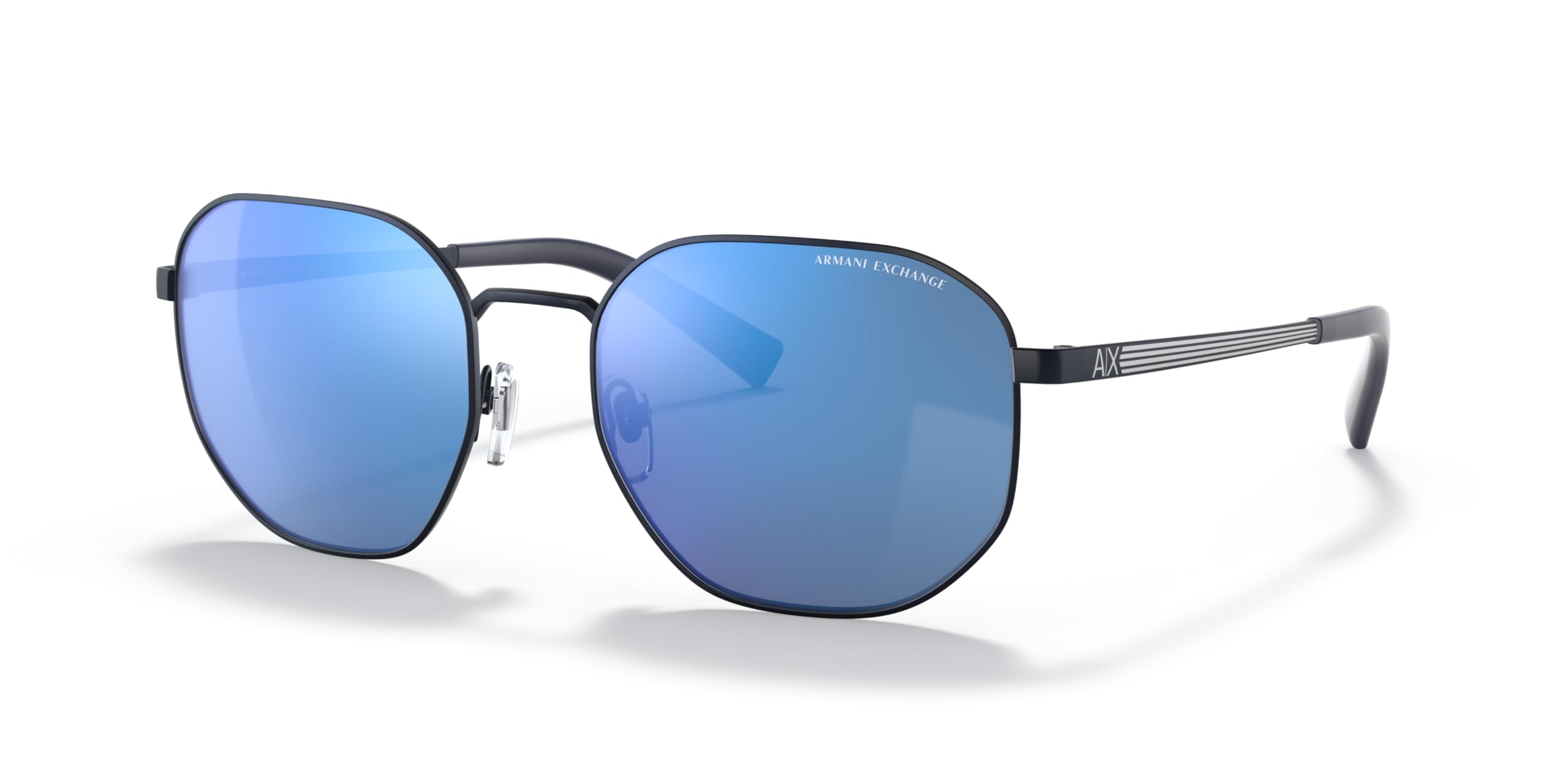 A|X ARMANI EXCHANGE Men's AX2036S Round Sunglasses, Matte Blue/Blue Mirrored/Blue, 56 mm