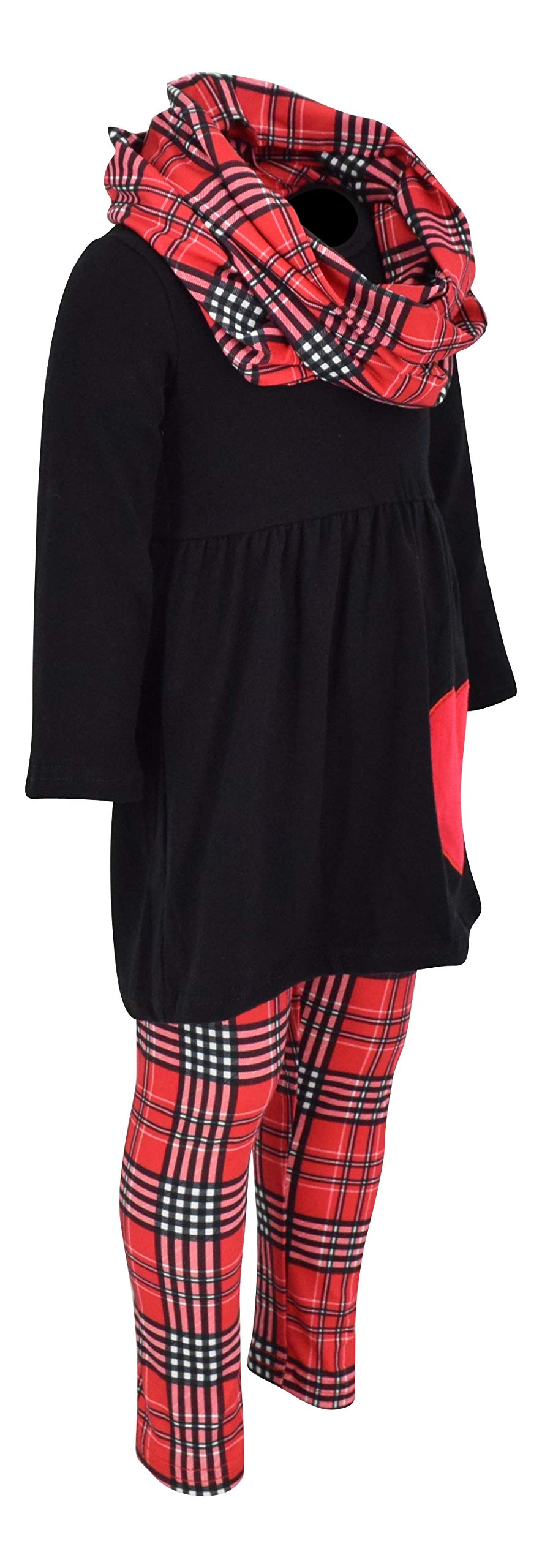 Unique Baby Girls 3 Piece Valentines Day Toddler Plaid Heart Legging Set Outfit (6 Years, Red)