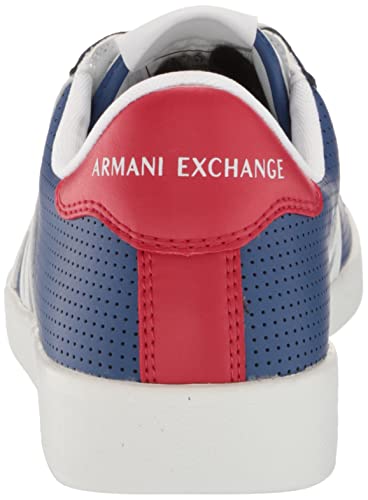 A|X Armani Exchange Men's Leather Logo Low Top Sneaker, Blue+Red, 8