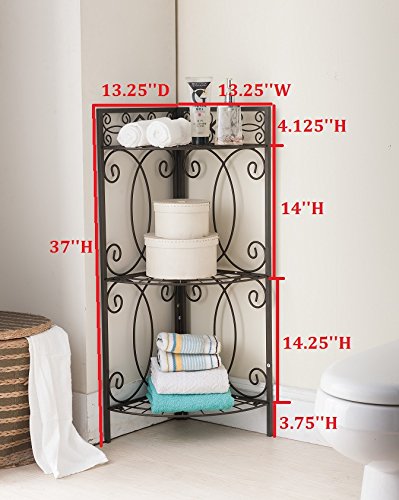 Kings Brand Furniture Metal 3 Tier Shelf Free Standing Corner Bathroom Towel Rack Organizer Stand, Pewter