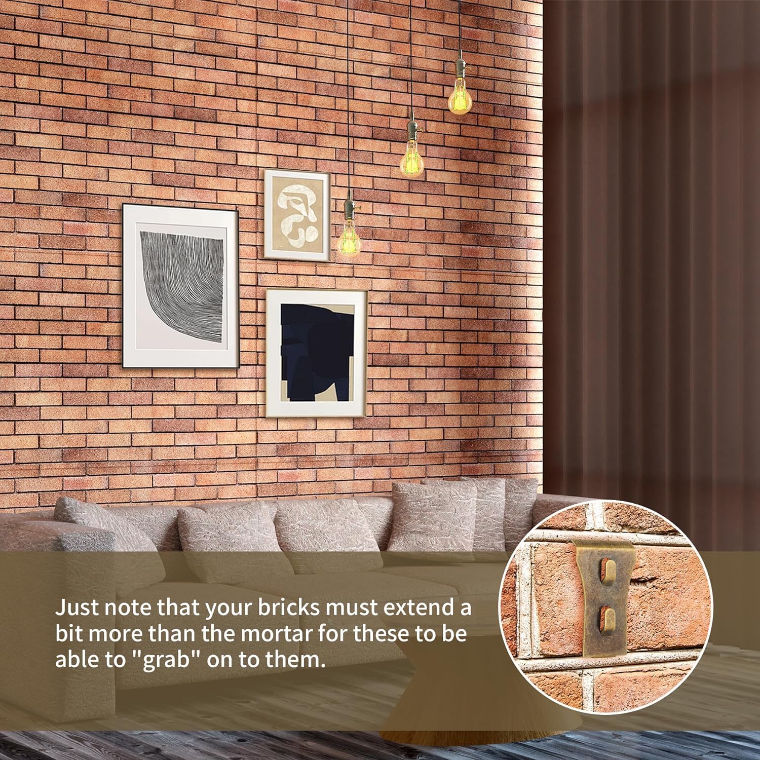 AYNEFY Brick Hook Clips,8Pcs Heavy Duty Outdoor Brick Hangers Outside Home Decor Hanging Wall Clips Fits Standard Size Bricks 2 1/4 Inch to 2 3/8 Inch High Bricks