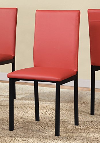Roundhill Furniture Noyes Faux Leather Metal Frame Dining Chair, Red 17.5D x 21.5W x 36H in