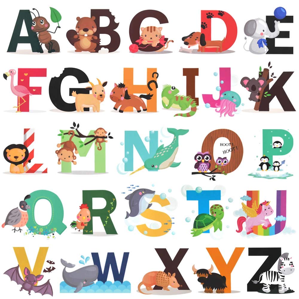 Alphabet Wall Decals, H2MTOOL Removable Animal ABC Educational Wall Stickers for Kids Nursery Room Decor (Alphabet)