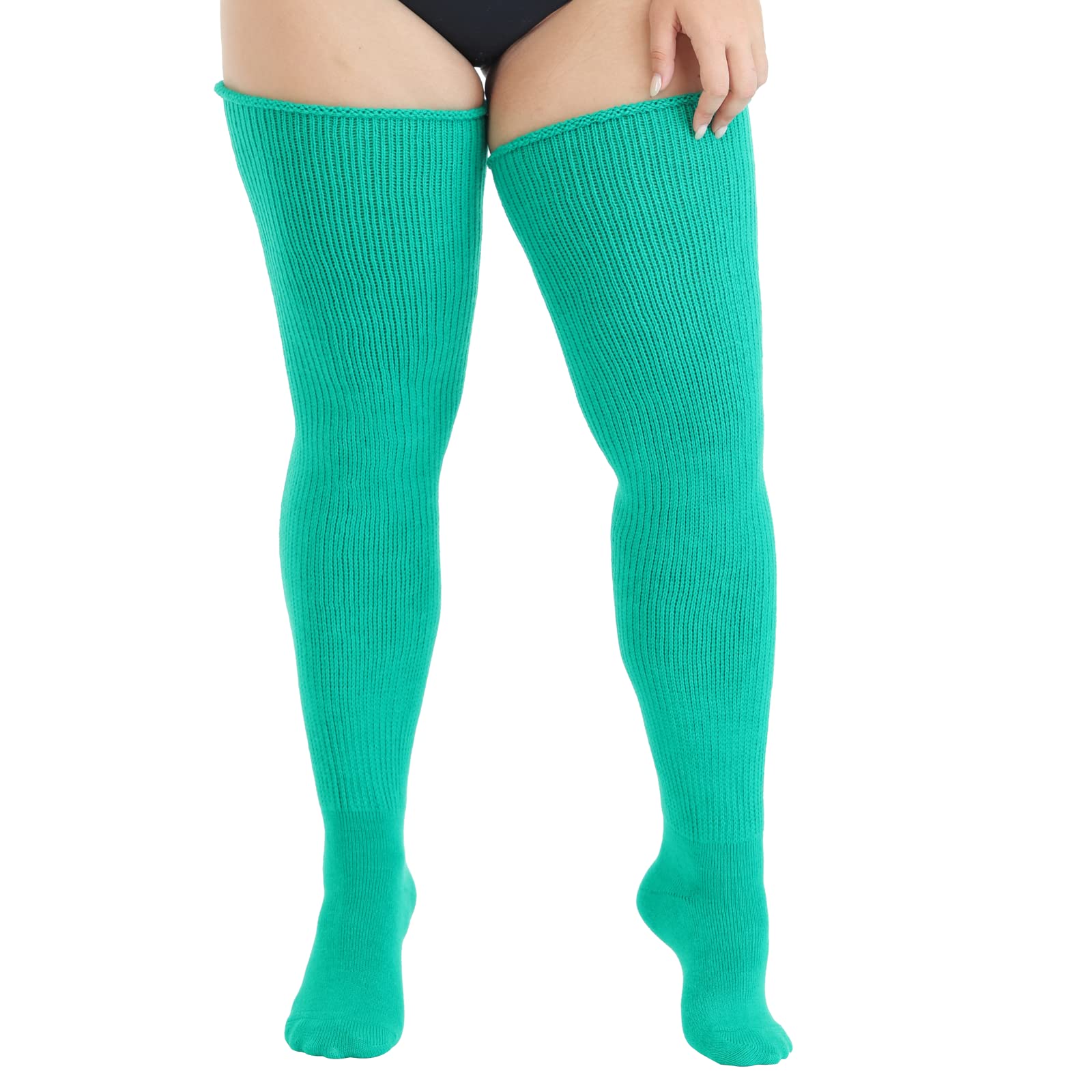 Aaronano Plus Size Thigh High Socks for Thick Thighs Women-Extra Long Wide Thick Knee Stockings-Leg Warmer Boot Socks Black