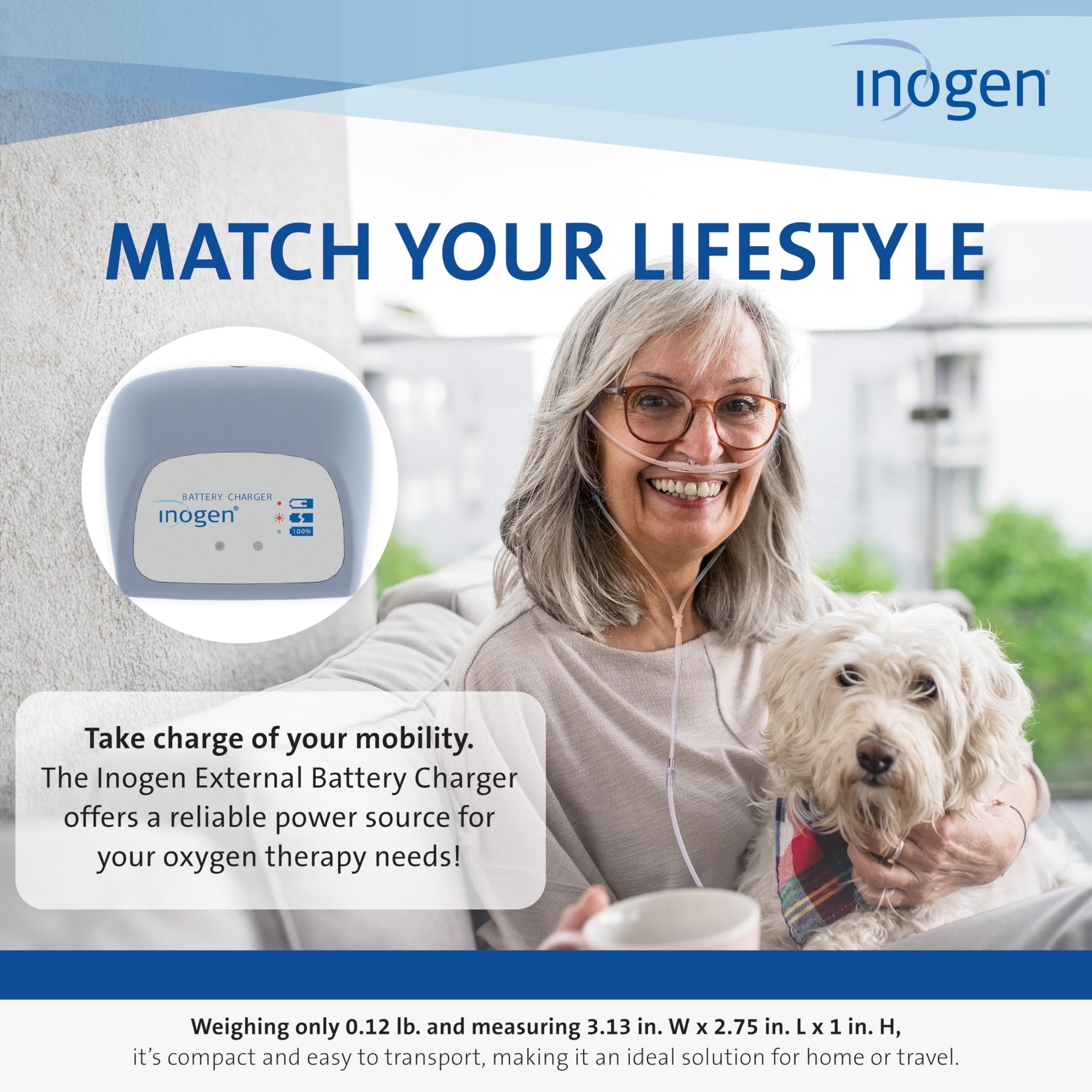 Inogen One G3 External Battery Charger - Lightweight and Portable Charging for The Inogen One G3-0.12 lb. - 3.13 in. W x 2.75 in. L x 1 in. H