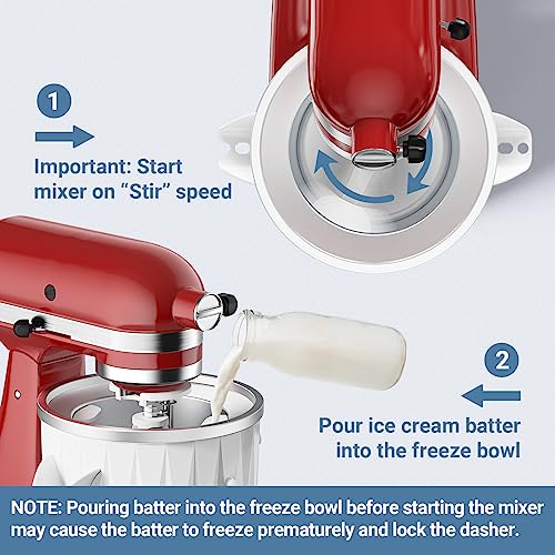 Ice Cream Attachment for Kitchenaid - 2 Quart Frozen Ice Cream & Sorbet Gelato Maker for Kitchenaid Ice Cream Maker Attachment Compatible 4.5 Qt and Larger Stand Mixers with Silicone Spatula by Cofun