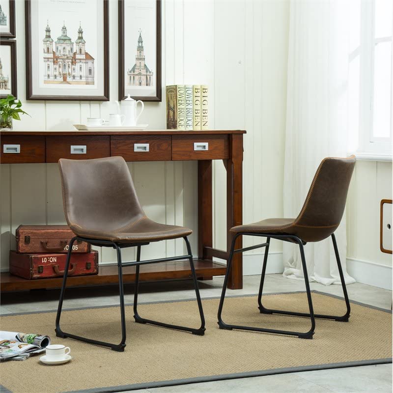 Roundhill Furniture Lotusville PU Leather Dining Chairs, Set of 2, Brown