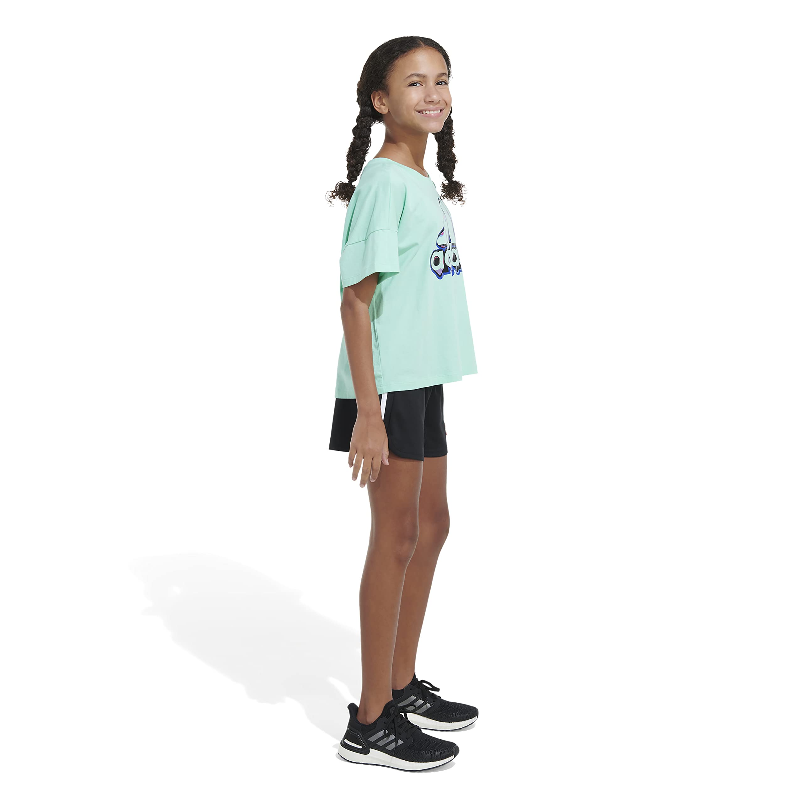 adidas Girls' Toddler Short Sleeve Loose Boxy Tee, Easy Green, 3T