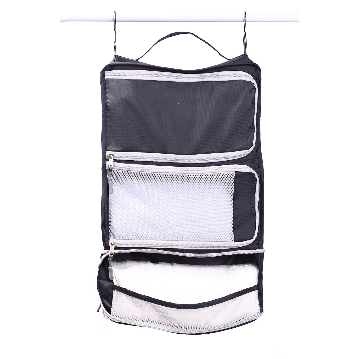 CHISROSLIN Hanging Garment Organizers Portable Luggage Suitcase Closet Shelving Organizer w/hooks Hanging Packing Cubes for Travel, Black