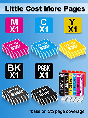KINGWAY 280 281 XXL Ink Cartridges Replacement for Canon 280XL PGI-280 281 XL CLI-281 XL (for Canon tr8620 Ink cartridges) Work with TR8620a TR8520 TR8600 TS9120 TS9521C TS6120 TR8622 Printer, 5 Pack