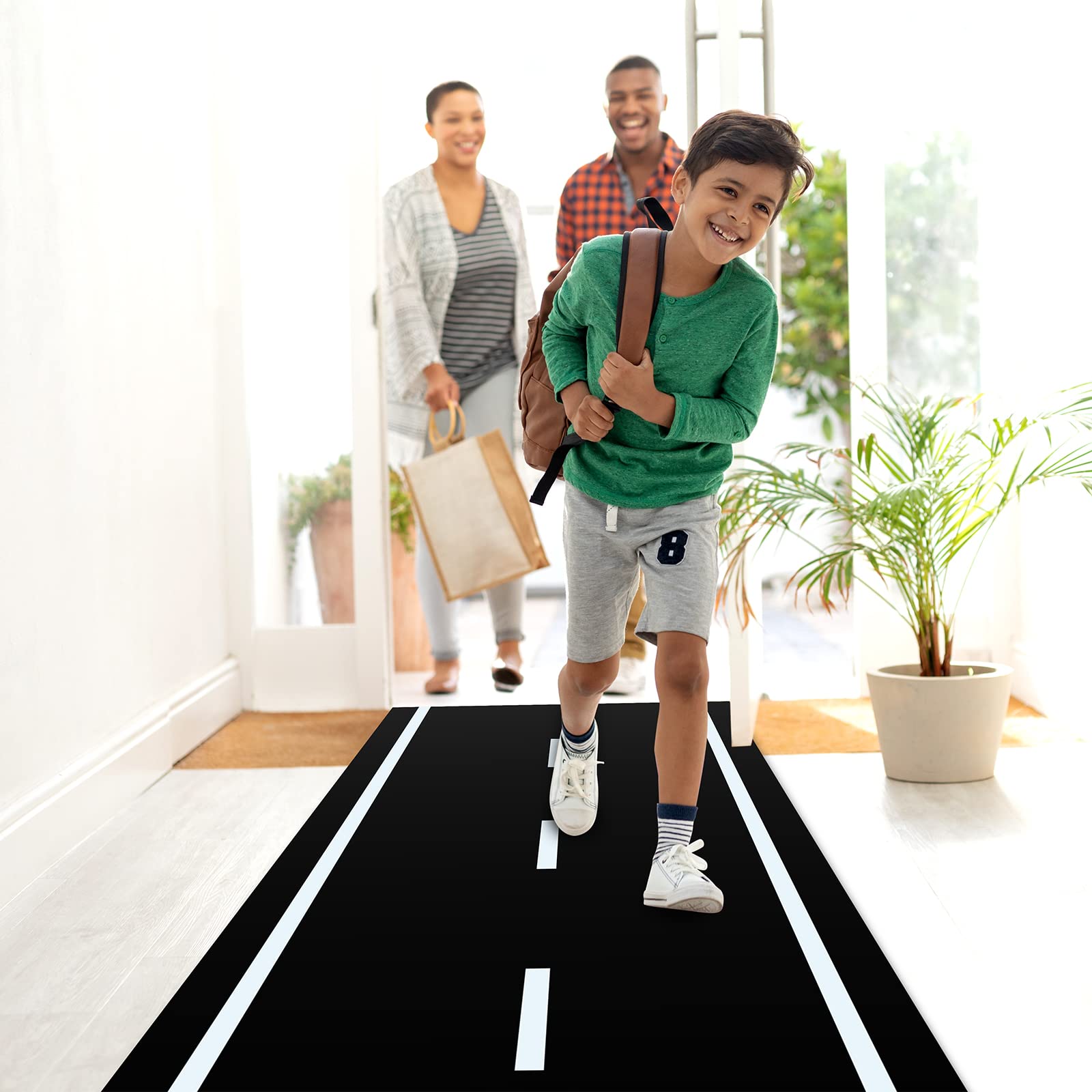 Racetrack Floor Running Black Racer Party Decoration Mat Road Table Runner Long Racetrack Tablecloth Drag for Party (Simple Style,16 ft x 2 ft)