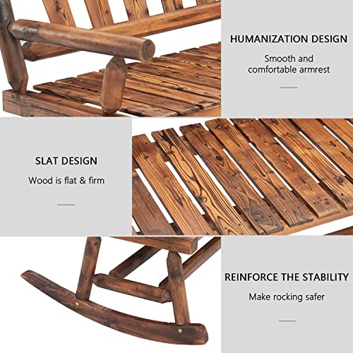 KINTNESS Outdoor Wood Double Rocking Chair - 2-Person Patio Rocker Bench for Balcony Yard Poolside