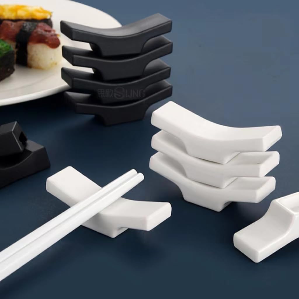 BAEKZ 8pcs Ceramic Tableware Chopstick Holder, Knife Holder, Spoon and Fork Holder (black)