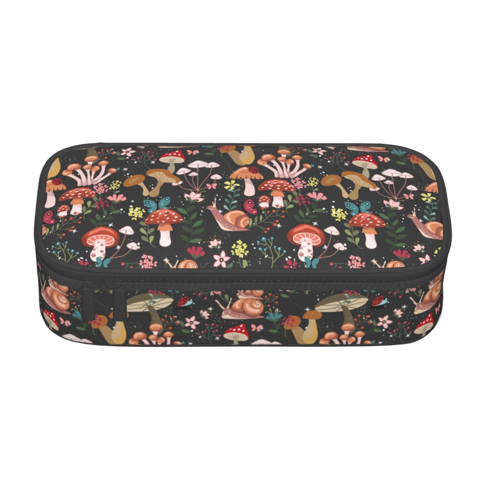 Aoojanu Mushrooms Snails Butterflies Large Pencil Case With Zipper Compartments Stationery Pencil Bag For Kids Teens Students School Supplies