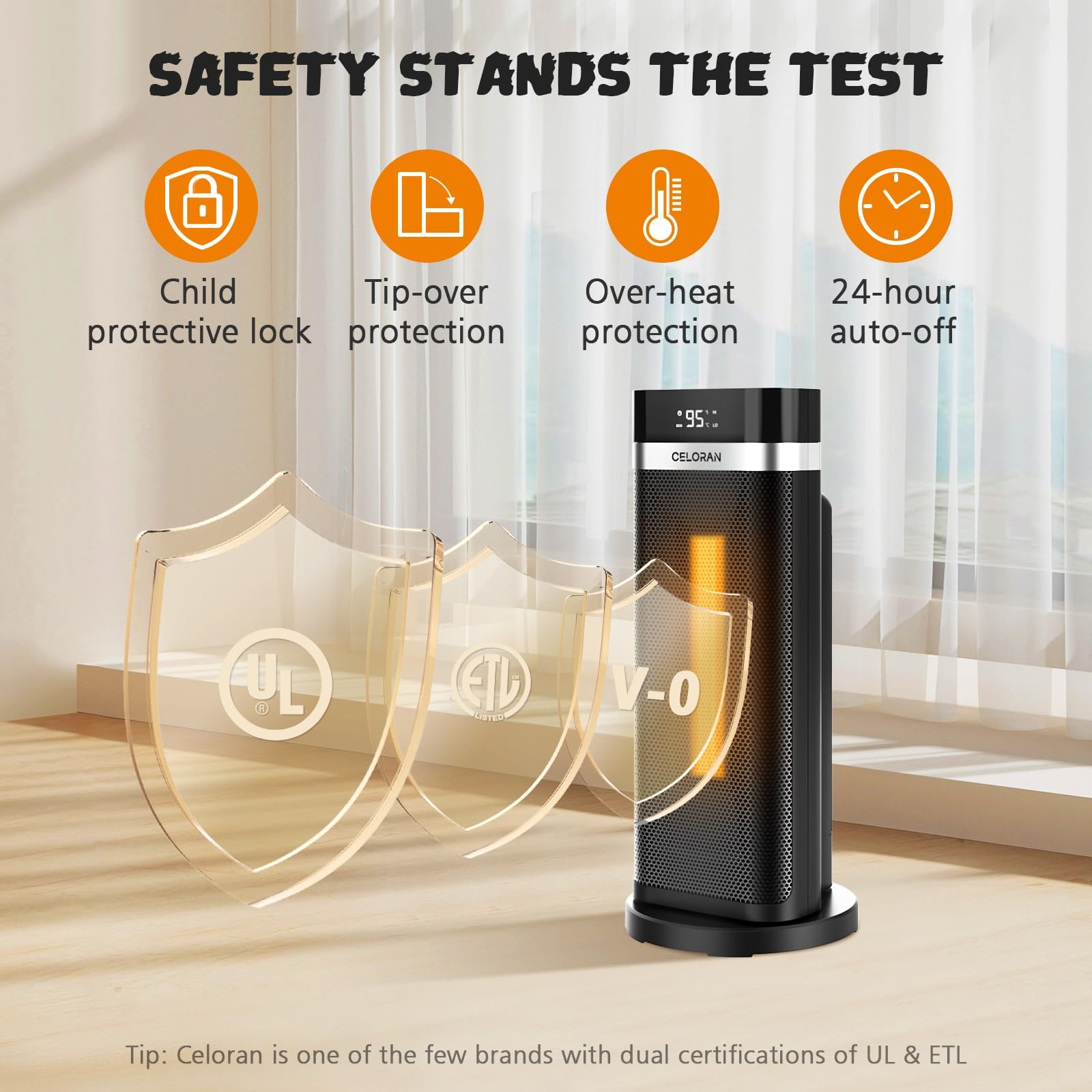 Celoran Space heater for indoor use, Portable Electric Heater for office, 1500W Fast PTC Ceramic Heating with Remote Control, 90° Oscillation, 12H Timer, Multiple Safety Protection,Home Bedroom
