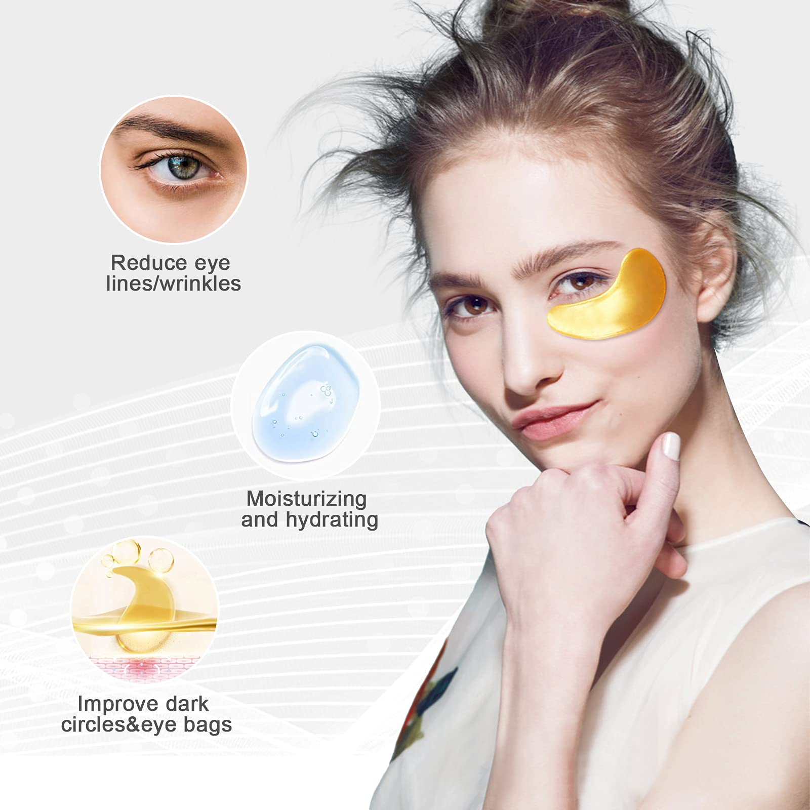 Permotary 30 Pairs 24K Gold Gel Crystal Collagen Eye Pads, Under Eye Mask for Moisturizing,Fine Lines, Dark Circles& Puffy Eyes Under Eye Patches, Gold