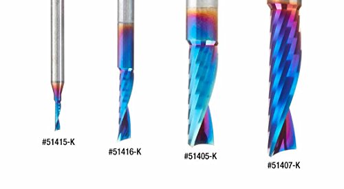 Amana Tool 51404-K Solid Carbide Spiral CNC Router Bit O-Flute Up-Cut for Plastic Cutting 1/4 Dia x 3/4 x 1/4 Inch Shank, Spektra Extreme Tool Life Coated