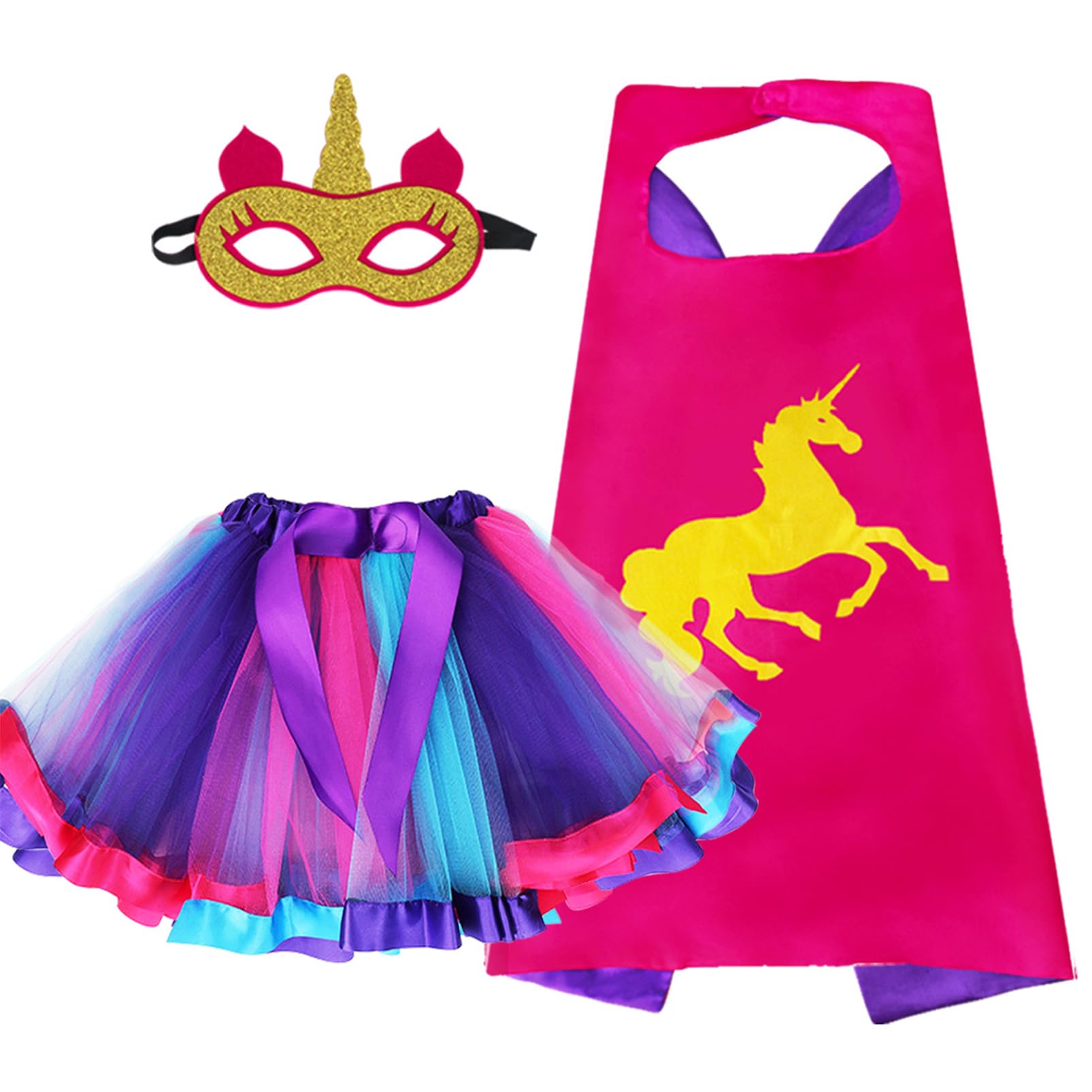 D.Q.Z Superhero Costumes for Girls Toddlers Super Hero-Cape with Rainbow TuTu, Big Sister Gifts for Little Princess Dress Up (Rose)