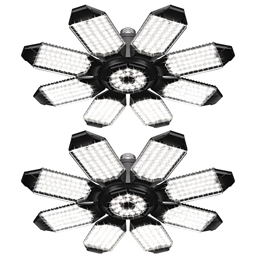 AUDLES 8+1 LED Garage Light, 260W LED Shop Light, E26/E27 Super Bright Deformable Ceiling Light Garage Lighting, Bay Light, Attic Light, Basement Light 2PK