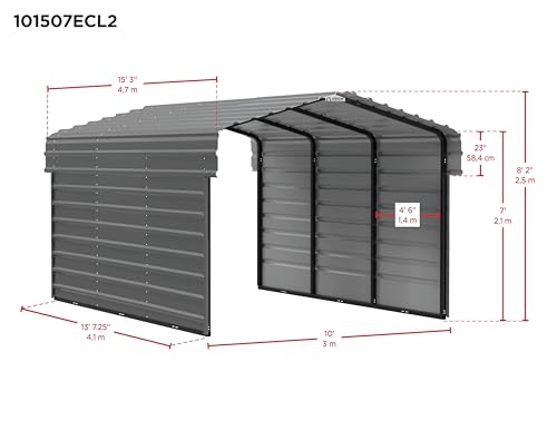 Arrow Carports Galvanized Steel Carport, with 2-Sided Enclosure, Compact Car Metal Carport Kit, 10' x 15' x 7', Eggshell