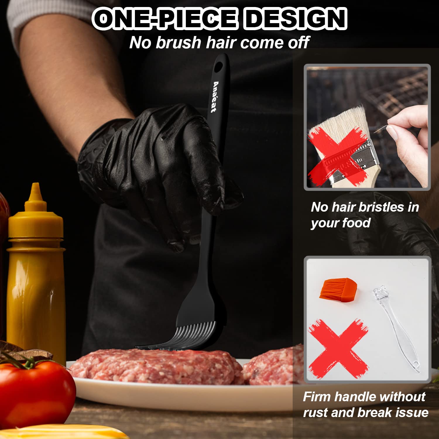 Anaeat 2 Pack Silicone Basting Pastry Brushes - Heat Resistant Brush with Soft Bristles, Hygienic One Piece Design, Marinade Brush Great in Baking for Spreading Oil Butter Sauce BBQ Grill