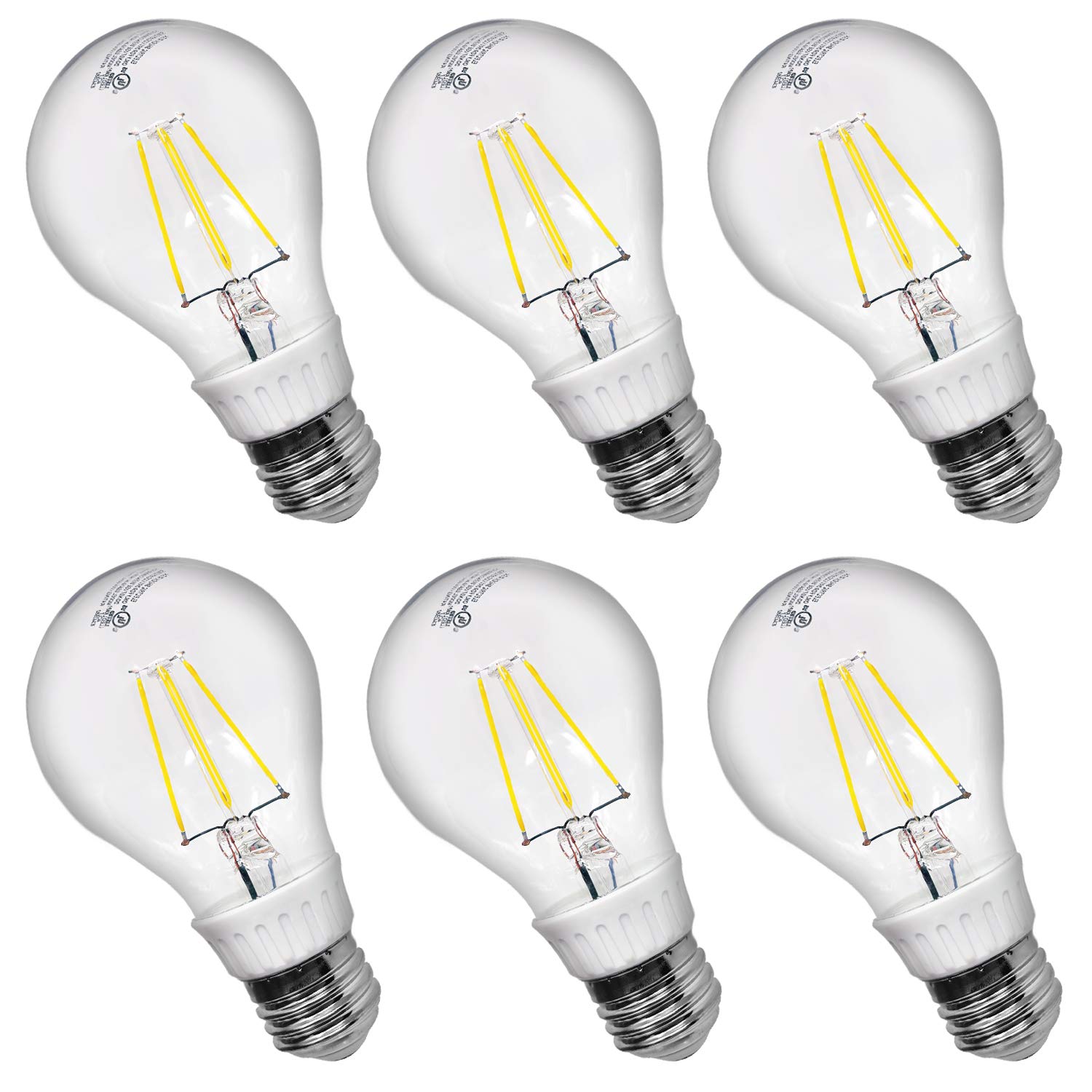 A19 LED Edison Light Bulbs, 5.5W, Replacement for 40 Watt Bulbs, 50 Watt & 60 Watt, 630 Lumens, Warm White 2700K LED Filament Bulb, E26 Medium Screw Base, Non Dimmable, Clear Glass, (6 Pack)