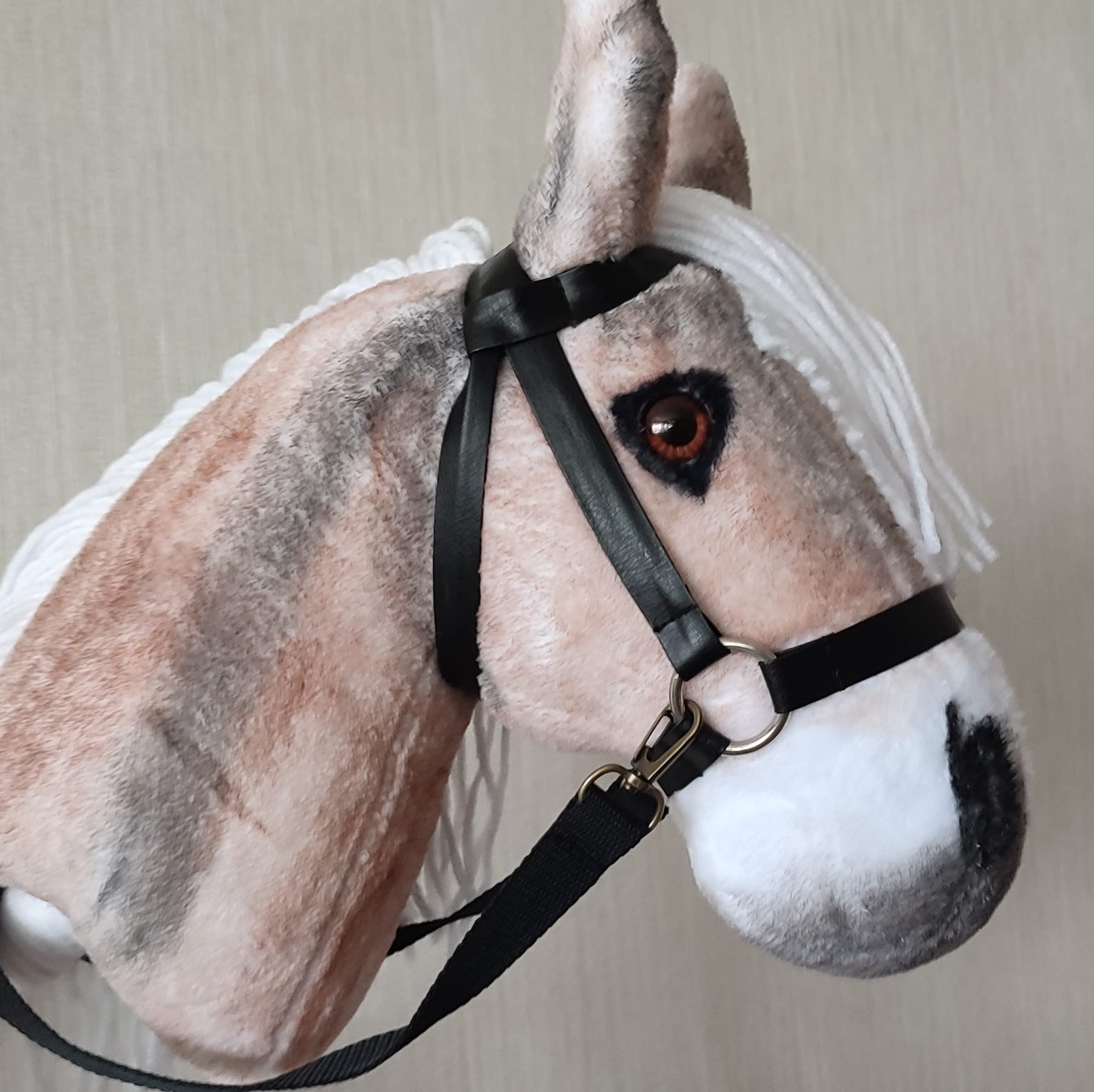 Cute realistic hobby horse on a stick with bridle - Plush hobbyhorse