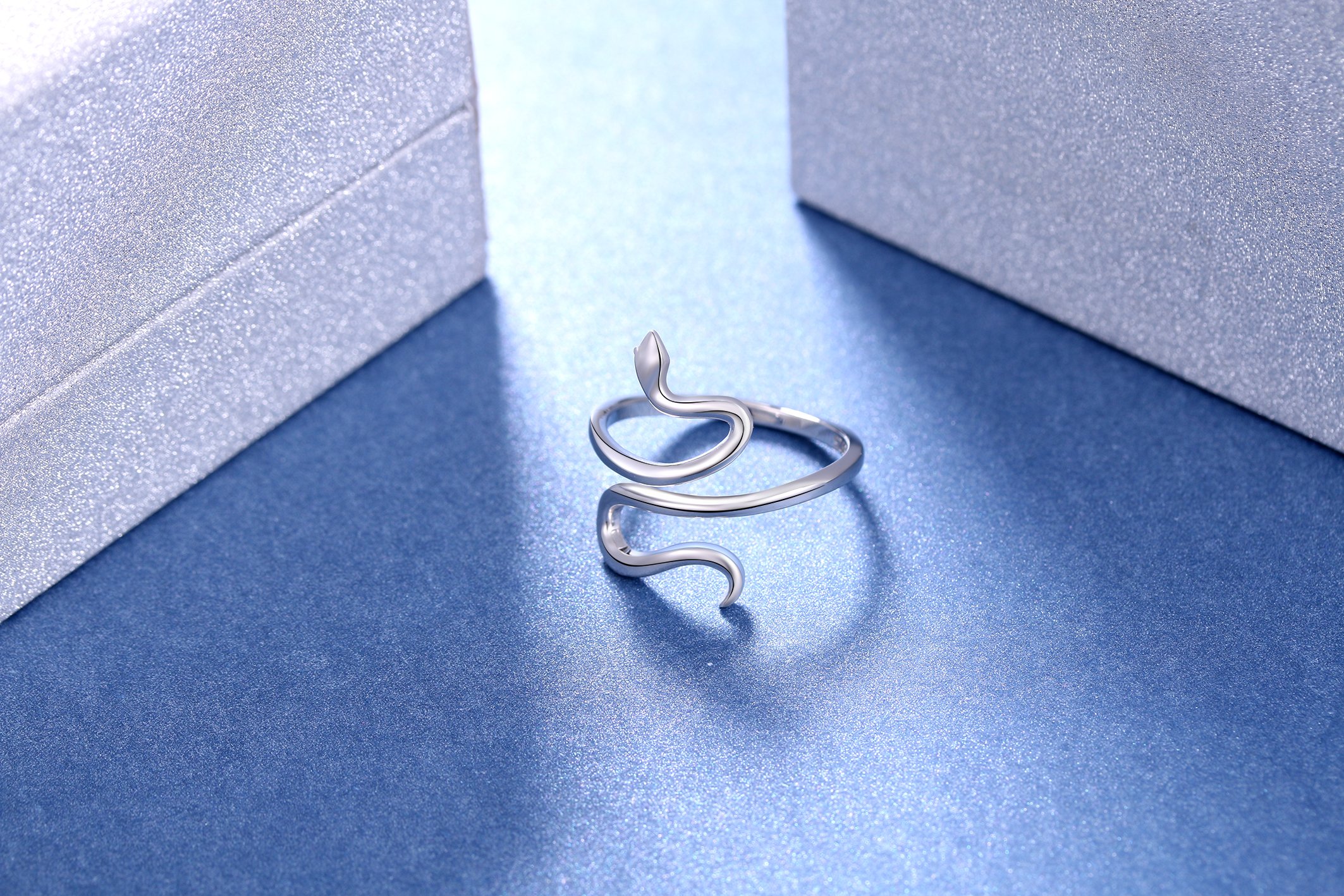Alphm Snake Ring for Women S925 Sterling Silver Adjustable Wrap Open Spoon Rings Jewelry