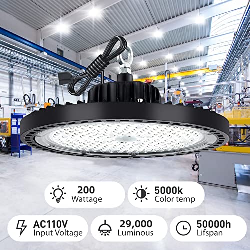 Atocif Led High Bay Light 200W 29,000lm 5000K Daylight, 2PCS LED Shop Lights with US Plug 6β Cable, Commercial Industrial LED Lights for Shop Warehouse Workshop Garage Factory Lowbay Area