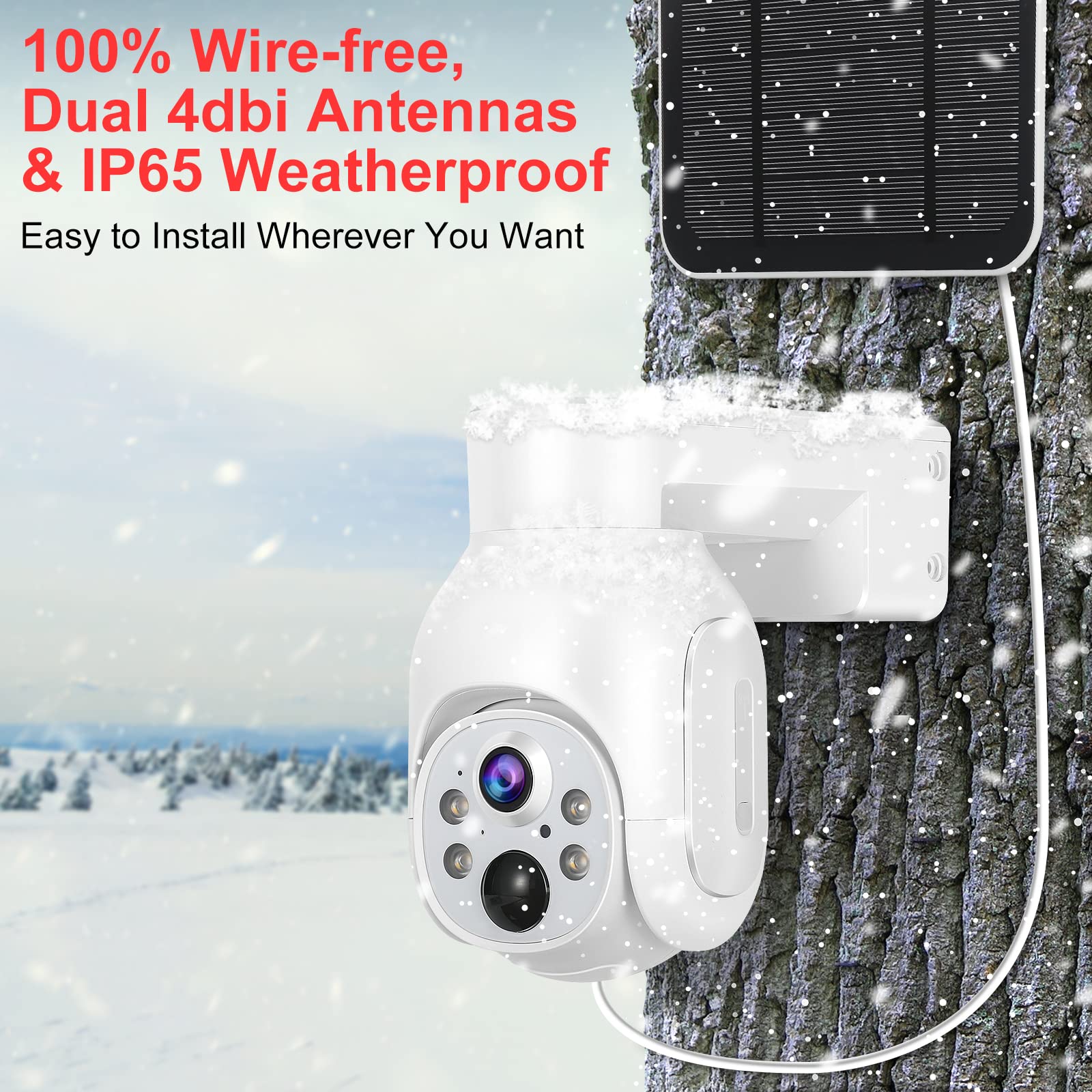 Alptop LTE Outdoor Solar Powered Cellular Security Camera PIR Motion Recording Pan Tilt 360°View Spotlight Two-Way Audio IP65 Weatherproof 1080P Night Vision