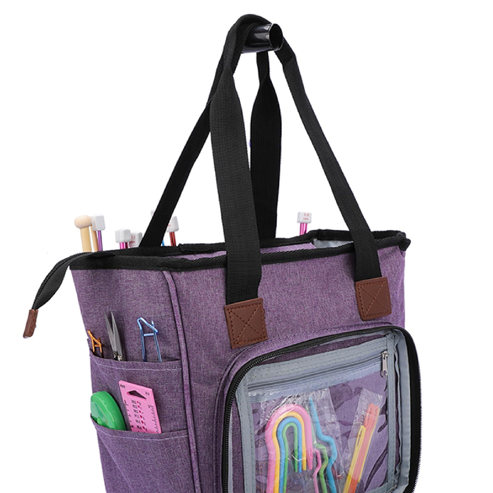 Crochet Bag Organizer, Yarn Storage Bag with Inner Divider & Zipper Knitting Bags Yarn Storage Organizer for Crochet Hooks Suppliers Knitting Needles Accessories