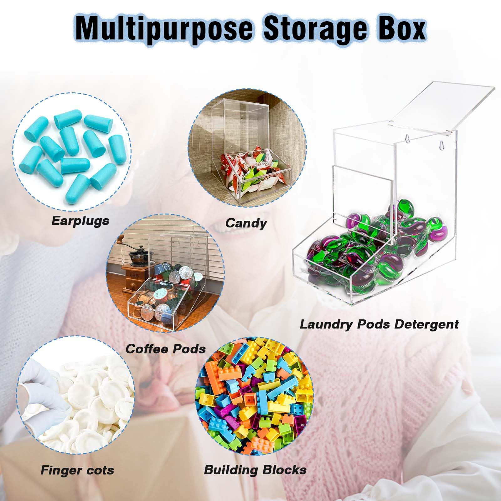 Gnjoyxuan Laundry Pods Container, Acrylic Candy Dispenser with 2 Lid, Dishwasher Pod Holder, Laundry Organization for Laundry Room, Home, kitchen, Office Used- Stand or Wall Mount