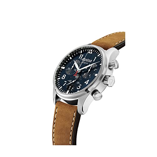 Alpina Men's AL-372N4S6 Startimer Pilot Chronograph Big Date Analog Display Swiss Quartz Brown Watch